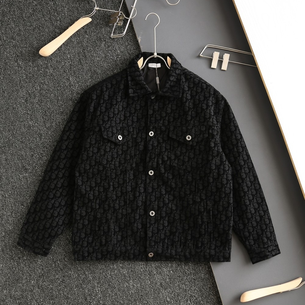 Diorc Flocking Full Print Jacquard Logo Denim Jacket - Gem